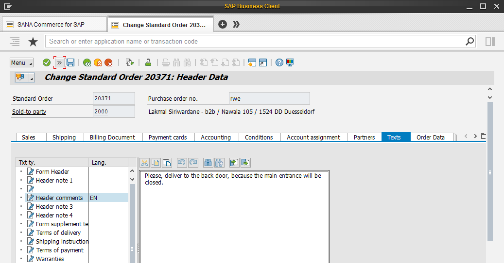 Sales Order Text Mapping