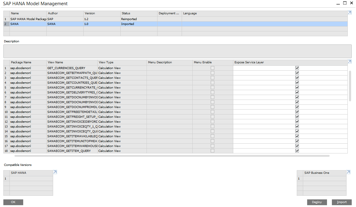 Deploy SAP Business One HANA Models for Sana