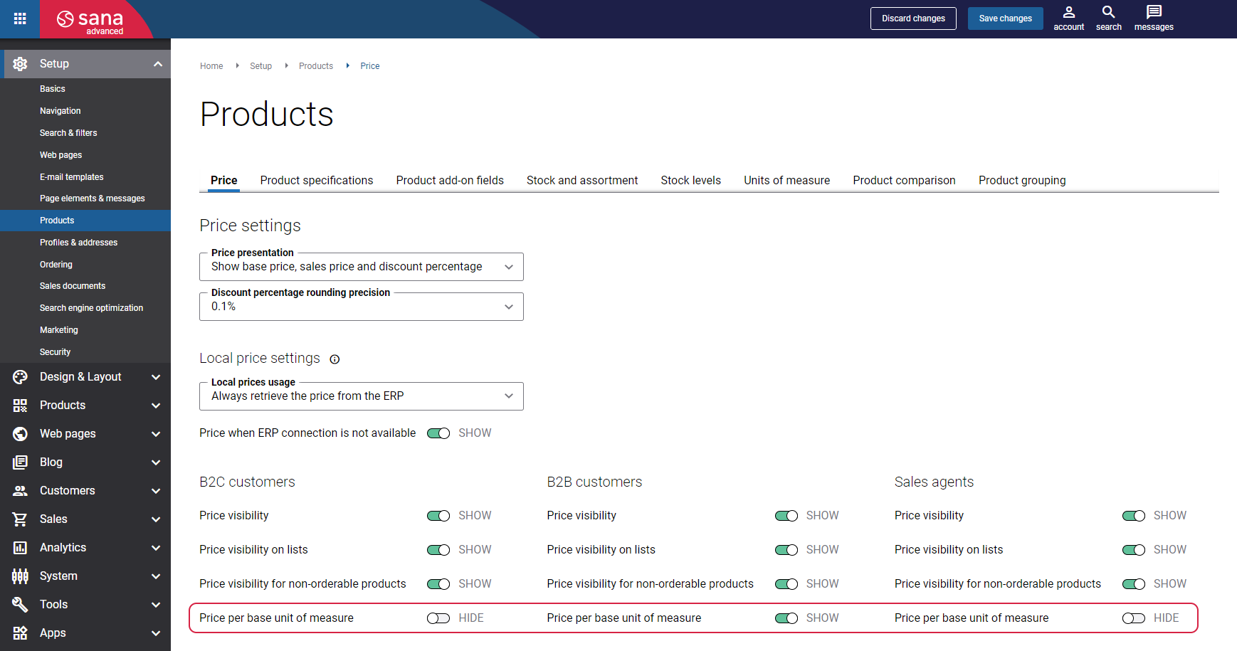Quantity and Price per Base Unit of Measure