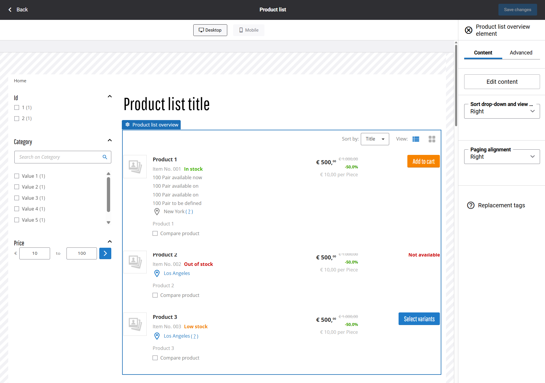 Product List Overview