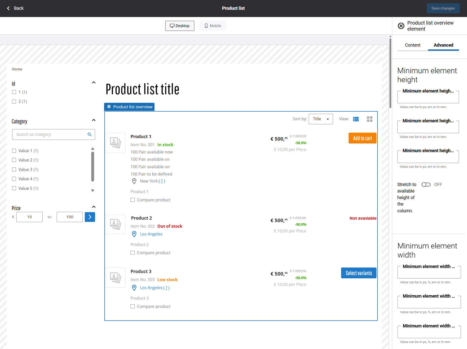 Product List Overview
