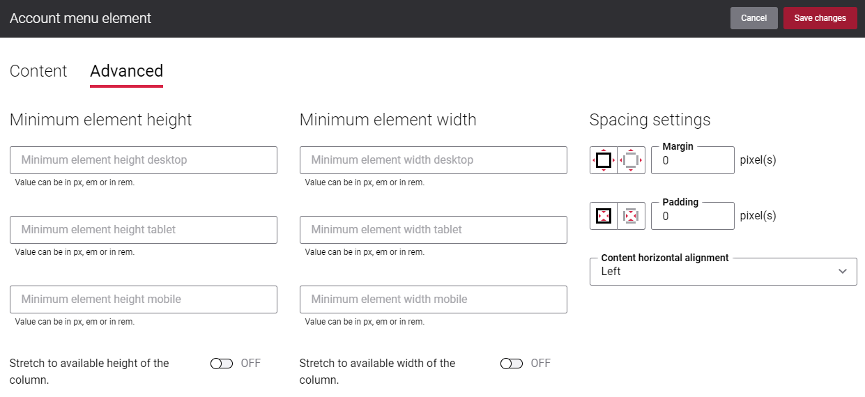 Account Menu (Desktop and Tablet)