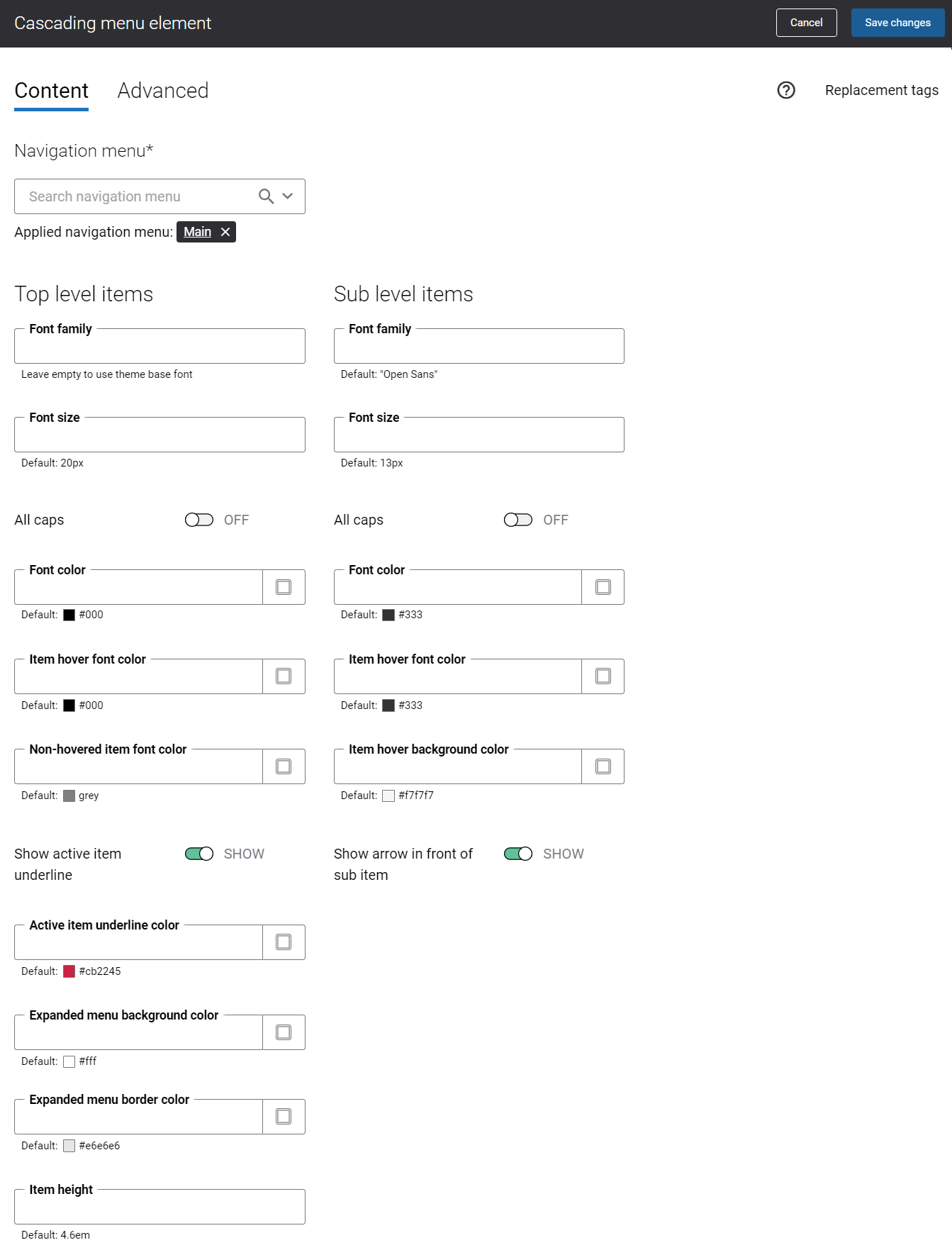 Cascading Menu (Desktop)
