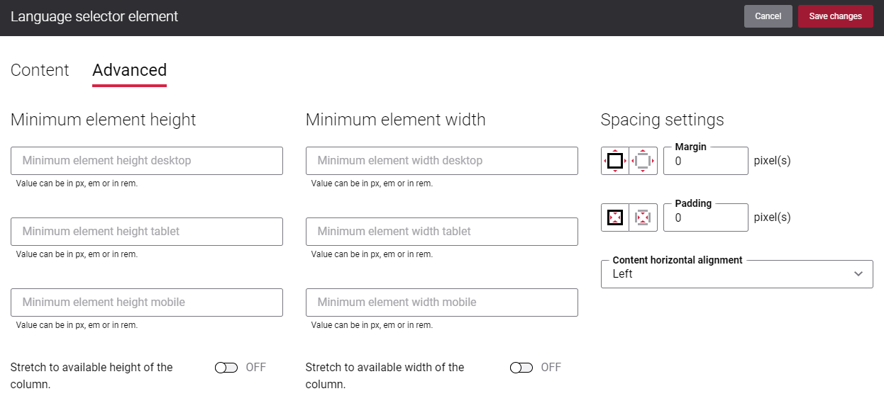 Language Selector (Desktop and Tablet)