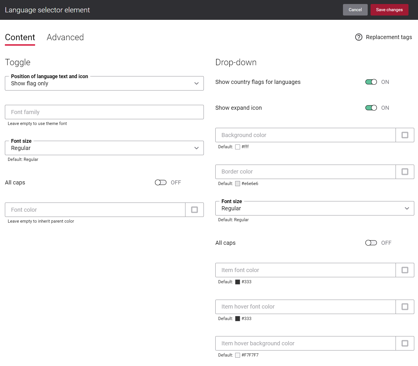 Language Selector (Desktop and Tablet)