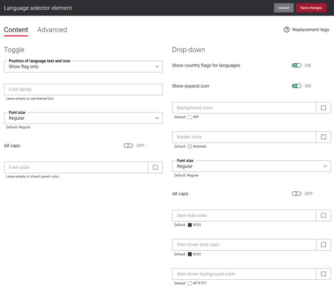 Language Selector (Desktop and Tablet)
