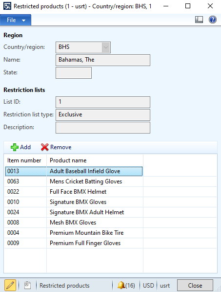 Restricted Products Regional Lists