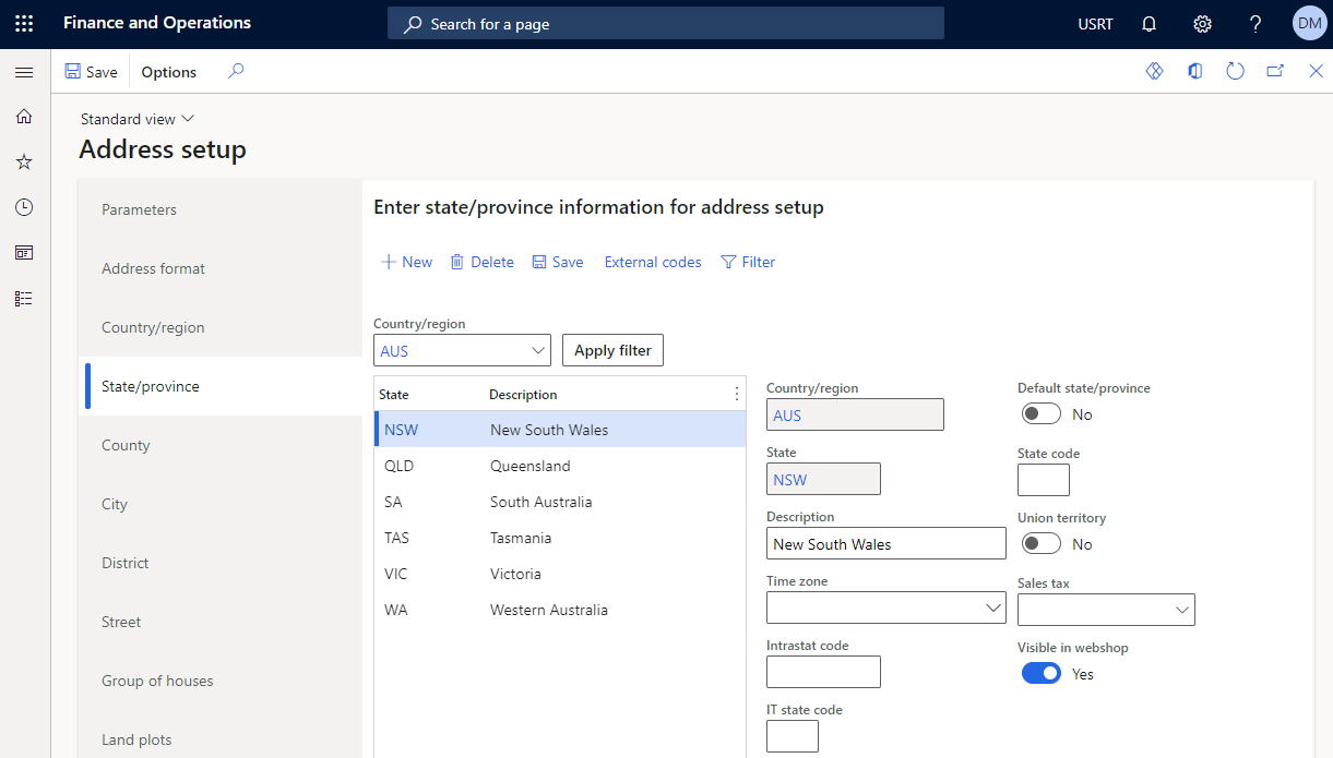 Countries and States