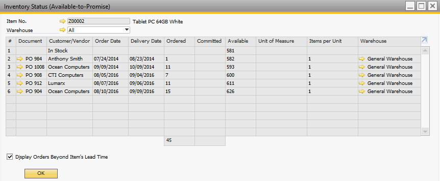 Estimated Shipment Date and Quantity Based on ATP Inventory